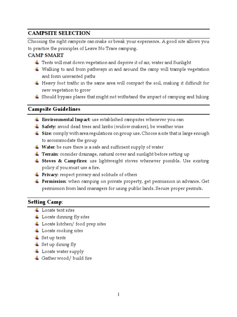 Campsite Selection | Download Free PDF | Camping | Campsite