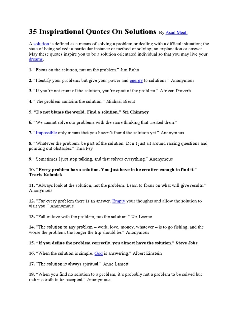 35 Inspirational Quotes On Solutions by Asad Meah | PDF | Philosophy ...