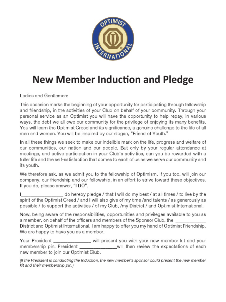 New Member Induction & Pledge PDF | PDF