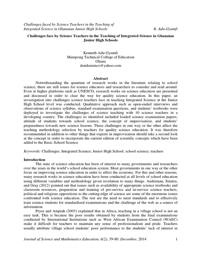 Challenges Faced By Science Teachers In Teaching Integrated Science In