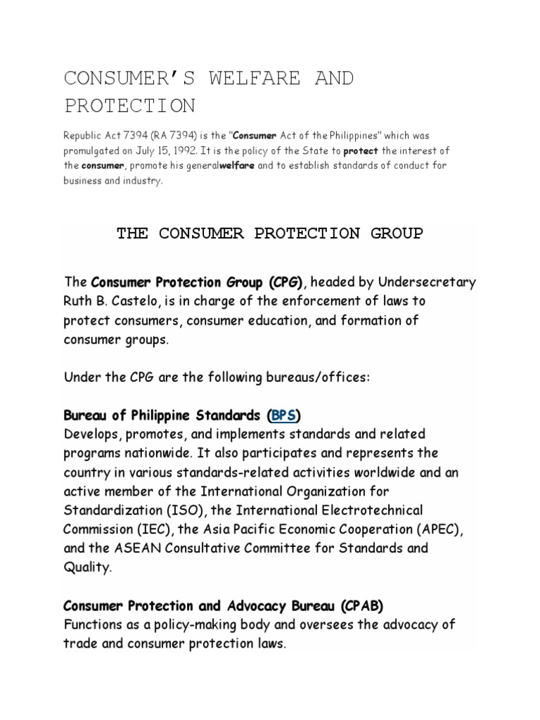 Consumer'S Welfare and Protection | PDF | Consumer Protection ...