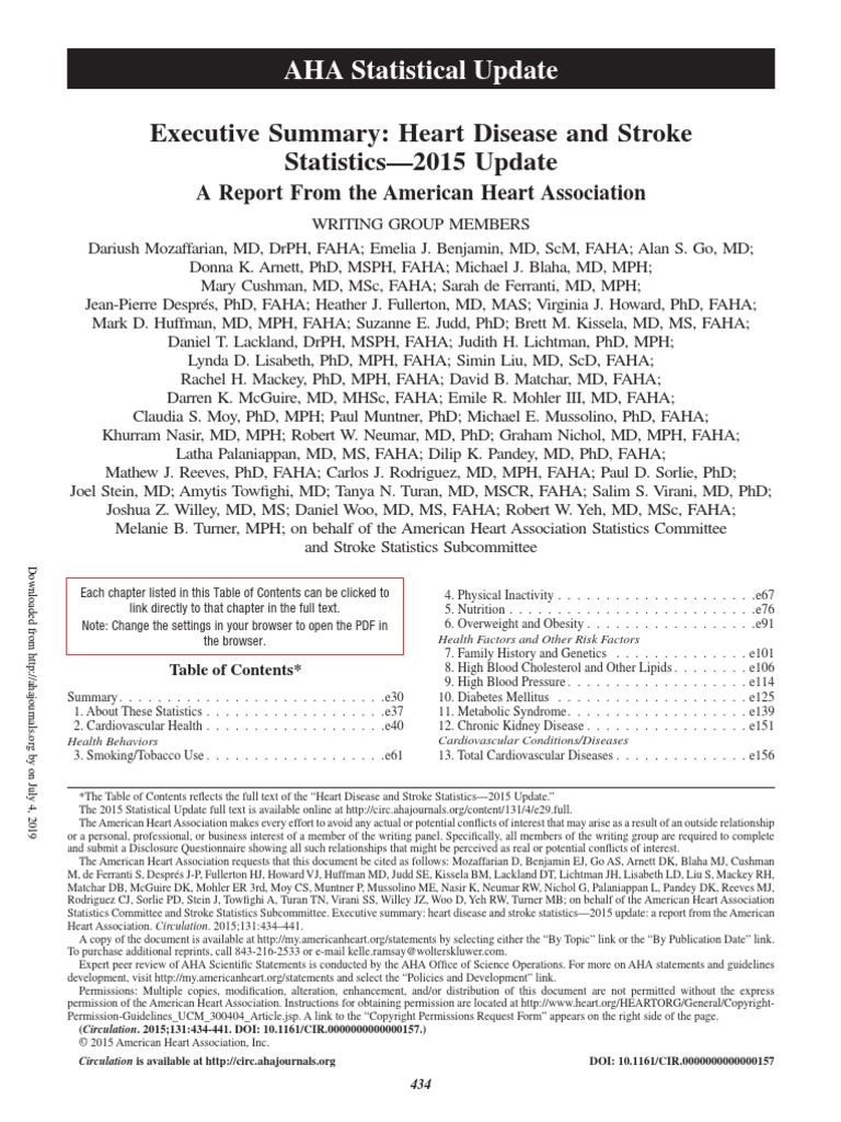 Executive Summary: Heart Disease and Stroke Statistics-2015 Update ...