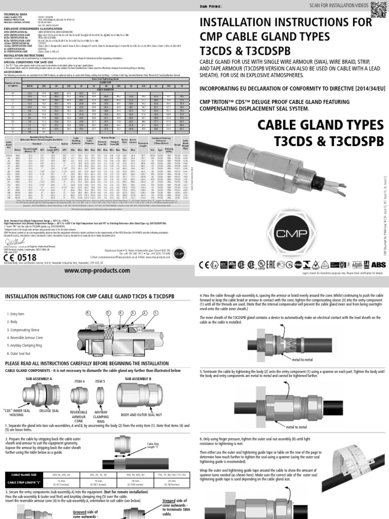 Installation Instructions For CMP Cable Gland Types T3Cds & T3Cdspb | PDF | Manufactured Goods ...