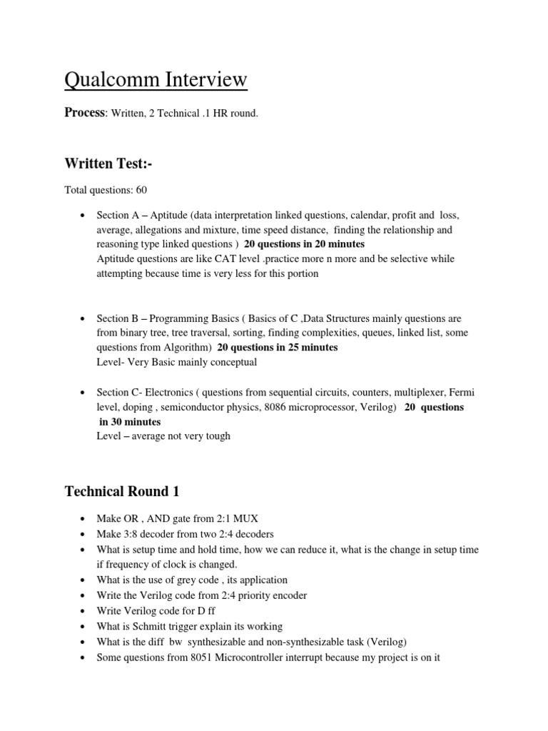 Qualcomm Interview Process Pdf Electronics Digital Electronics