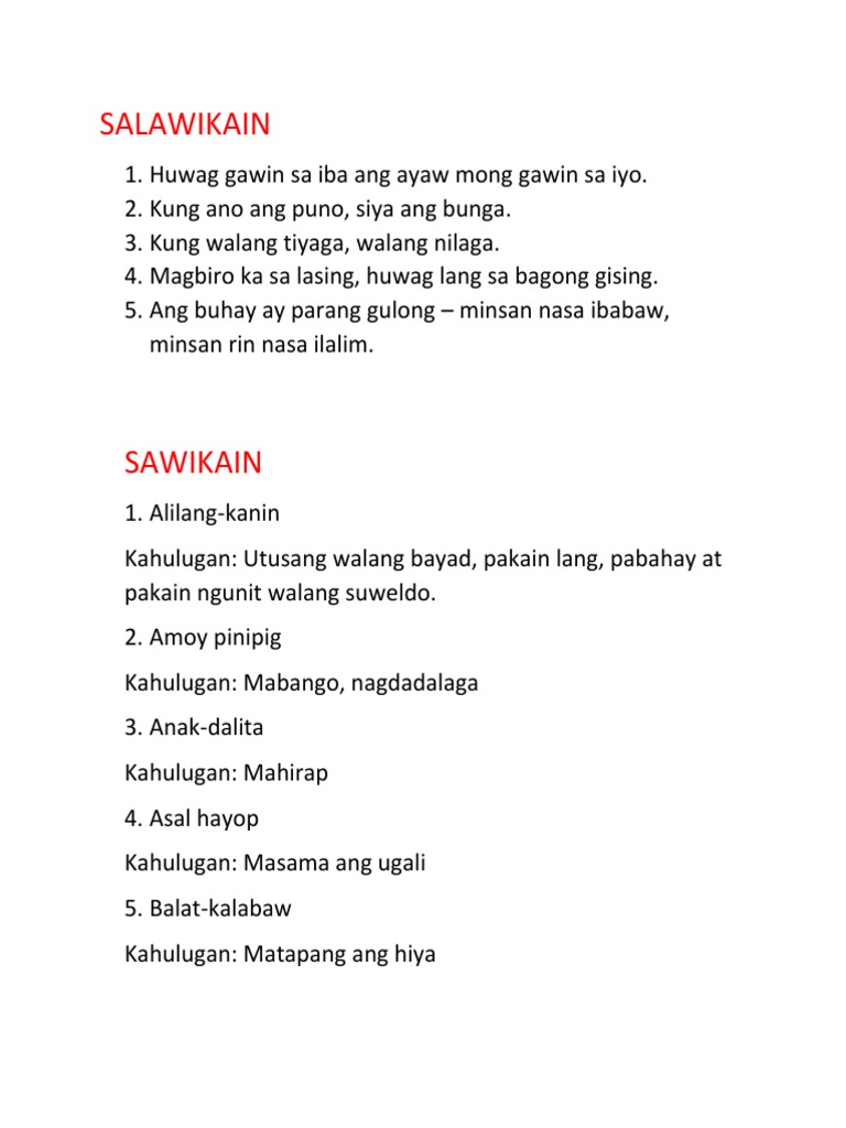 Salawikain, Sawikain, Kasabihan | PDF