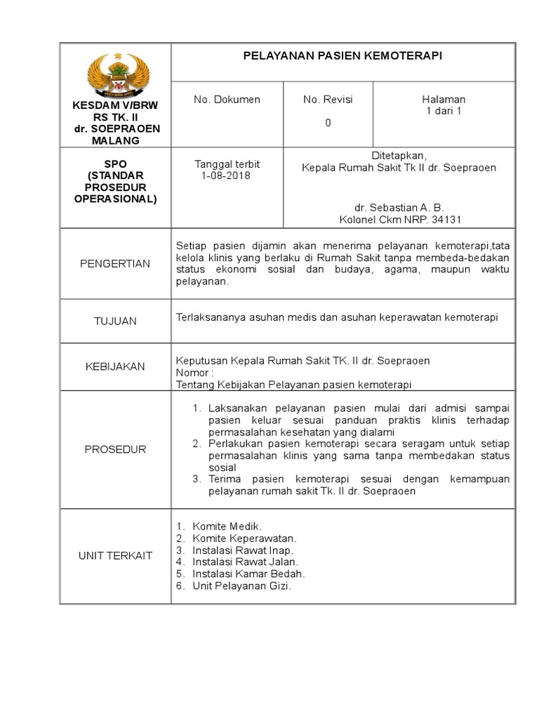 Spo Pelayanan Kemoterapi | PDF