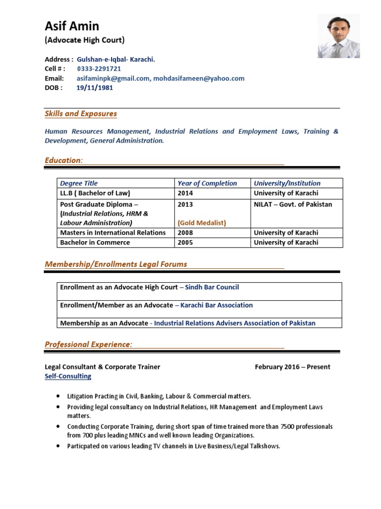 CV Asif Amin 2018 | PDF | Human Resources | Advocate