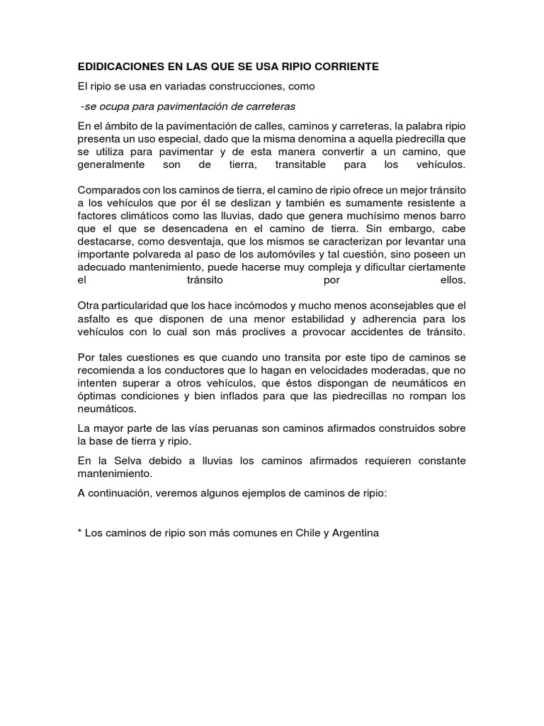 Uso de Ripio en Construcción y Caminos | PDF | La carretera | Neumático