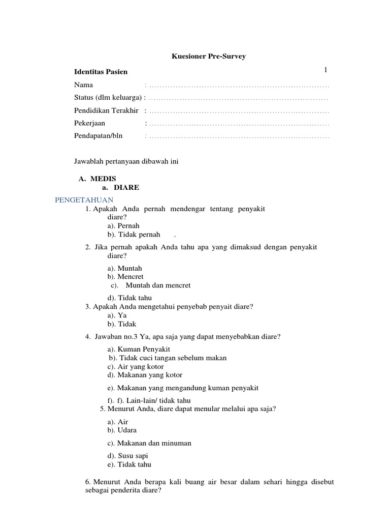 KUESIONER PRA-SURVEY PENYAKIT DIARE DAN ISPA | PDF