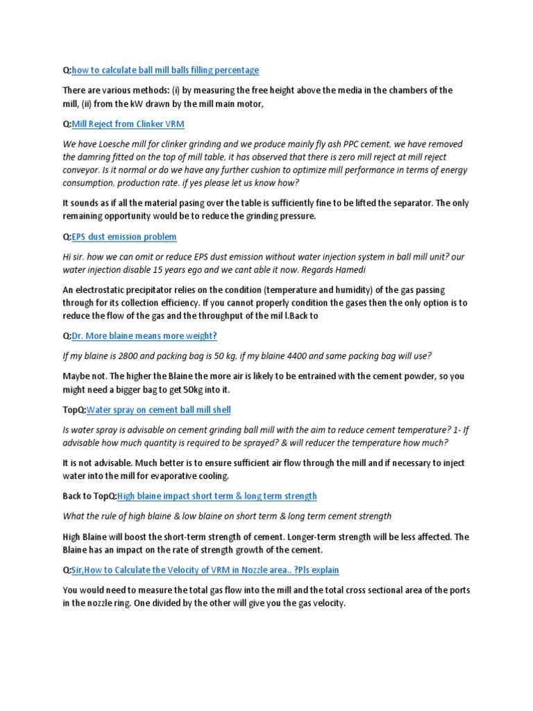 Cement Plant Questions Ans | PDF | Mill (Grinding) | Cement