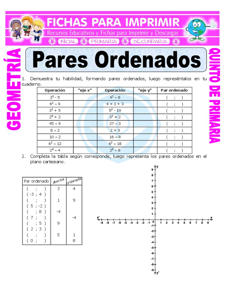 Hojas De Trabajo Imprimibles De Pares Ordenados En El Plano De Coordenadas
