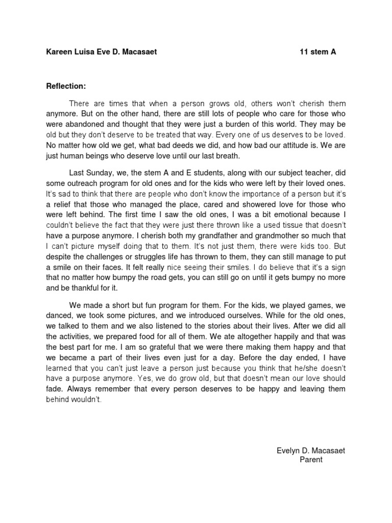 Outreach Program Reflection on Aging | PDF