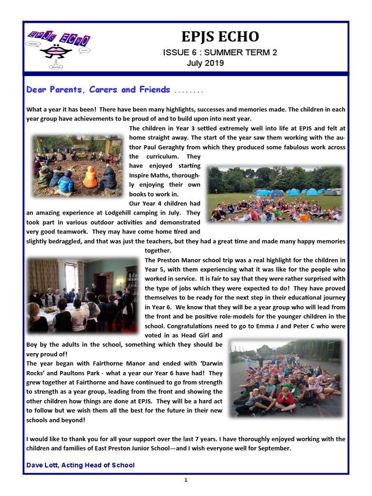 Epjs Echo: Dear Parents, Carers and Friends ....... | PDF