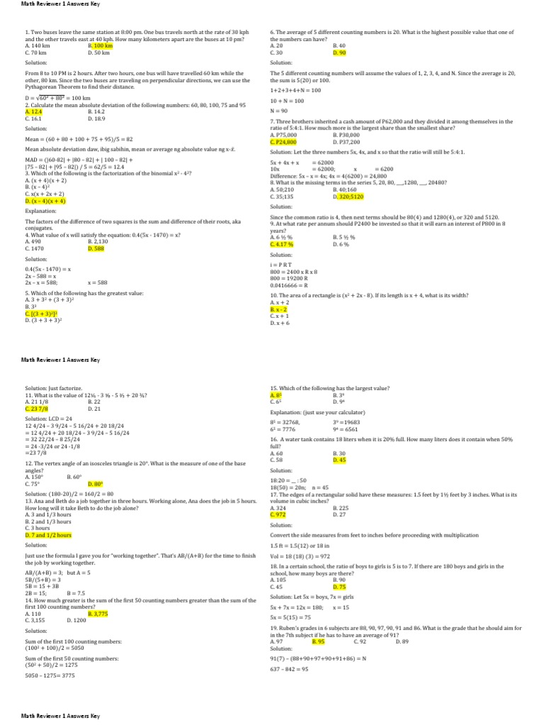 LET Review - Mathematics | PDF | Elementary Mathematics | Elementary ...