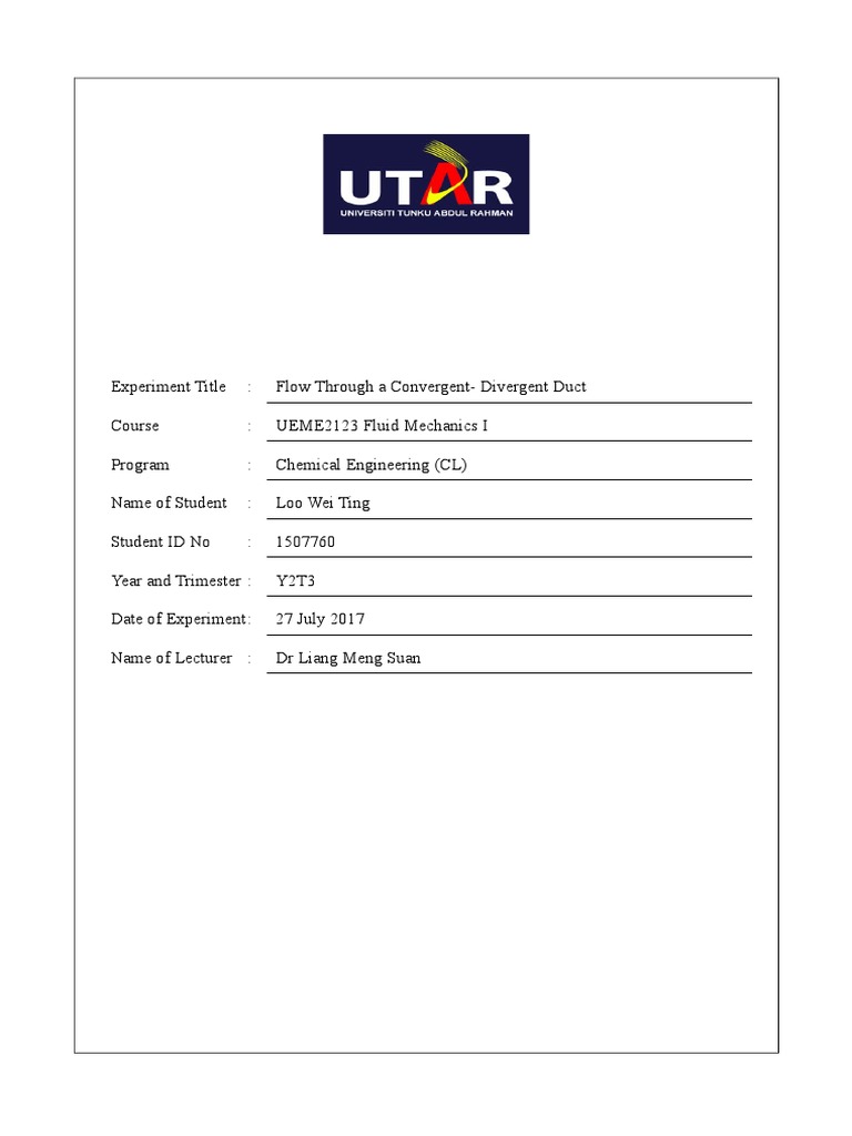 UEME 2123 Fluid Mechanics 1 Lab Report Cover Page | PDF | Science ...