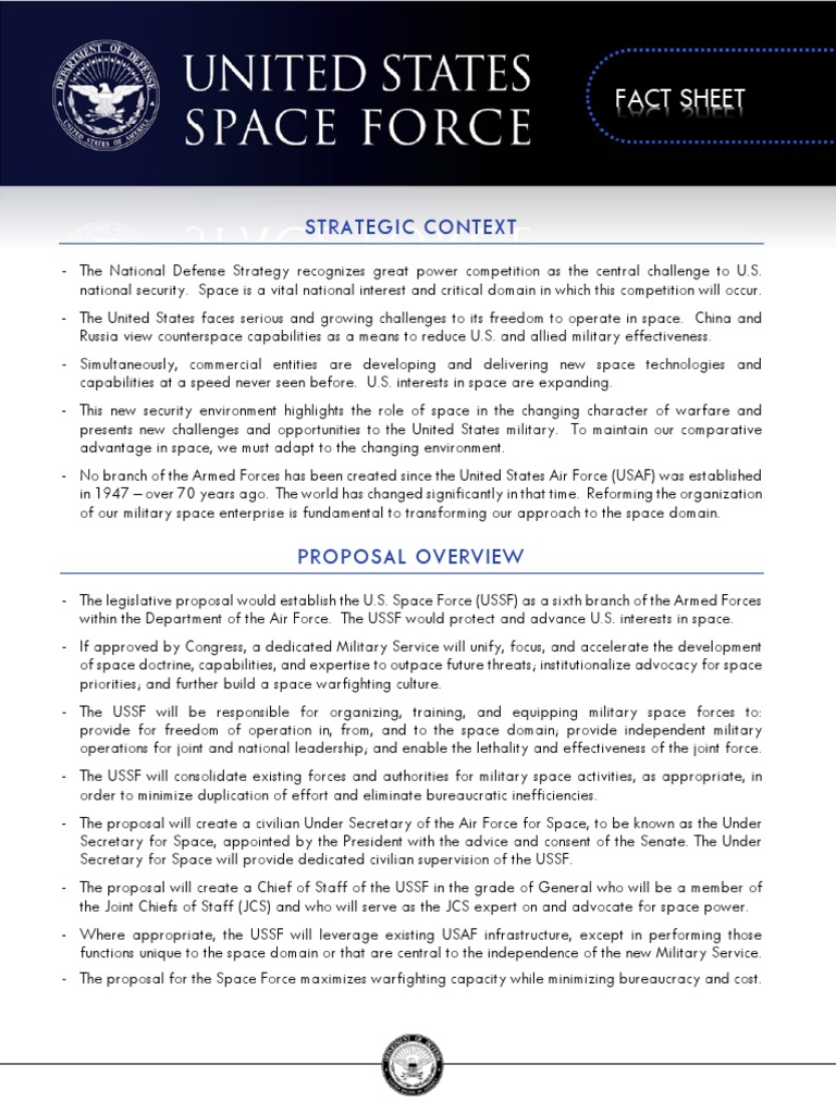 Space Force Fact Sheet | PDF | National Security | United States ...