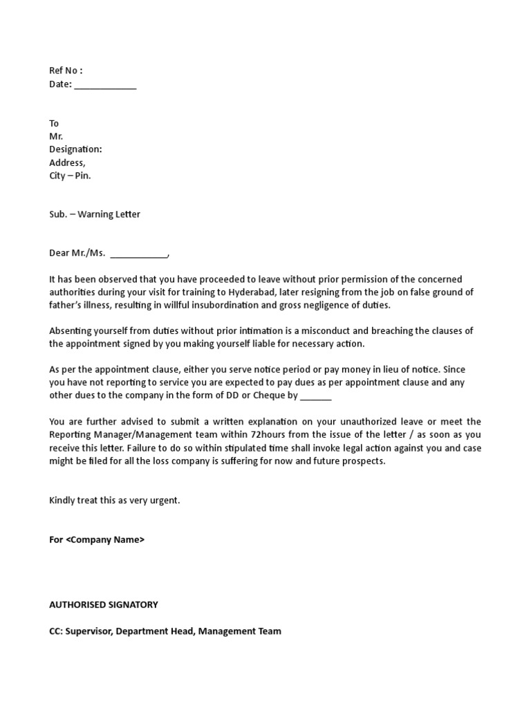 Warning Letter For Absence Without Information | PDF