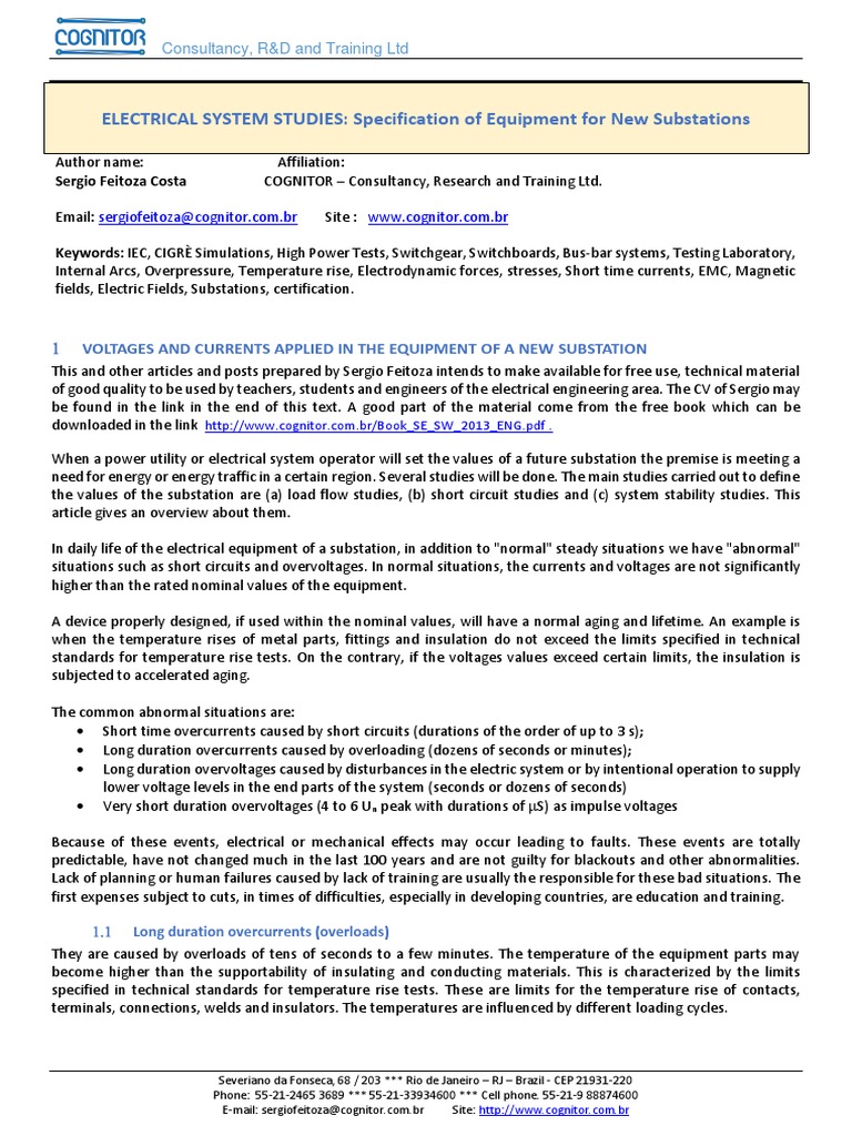 ELECTRICAL SYSTEM STUDIES Specification PDF | PDF | Electrical Substation | Electromagnetic ...