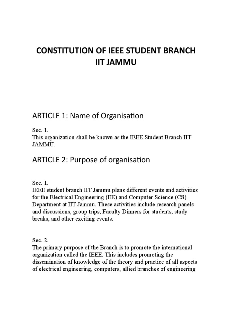IEEE Student Branch Constitution | PDF | Committee | Chairman