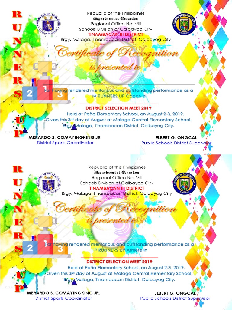 1st Runner Up Certificate Template | PDF