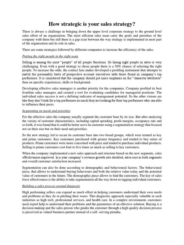 How Strategic Is Your Sales Strategy | PDF | Sales | Market Segmentation