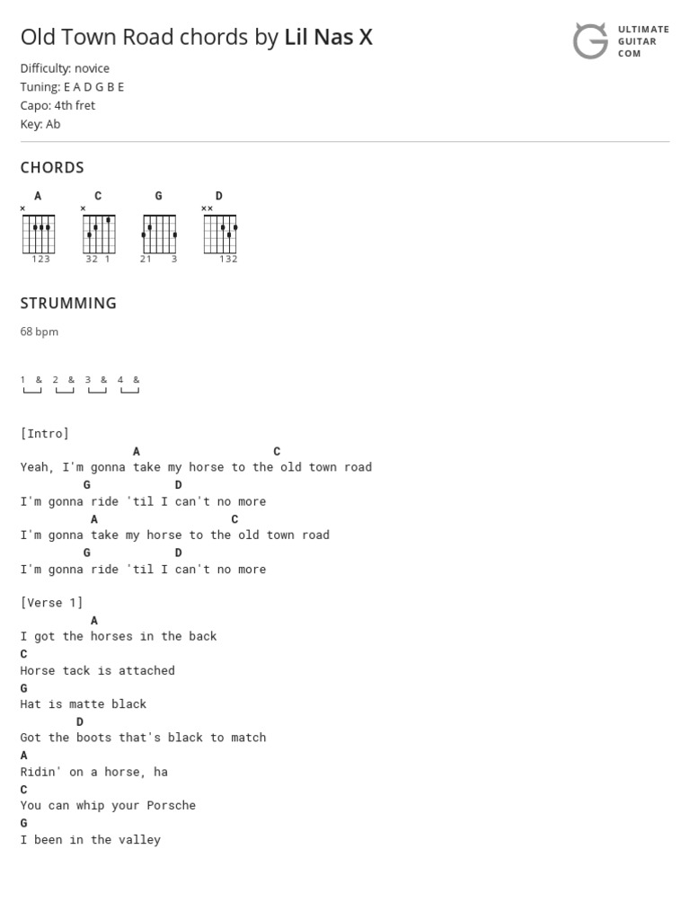 Old Town Road Guitar Chords Guide | PDF | Song Structure | Guitar ...