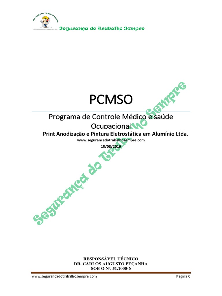 Modelo 1 Pcmso | Download grátis PDF | Primeiros socorros | Remédio
