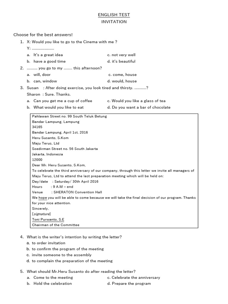 English Test Invitation