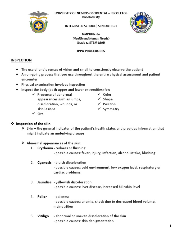 Guide to Common Inspection, Palpation, Percussion, and Auscultation ...