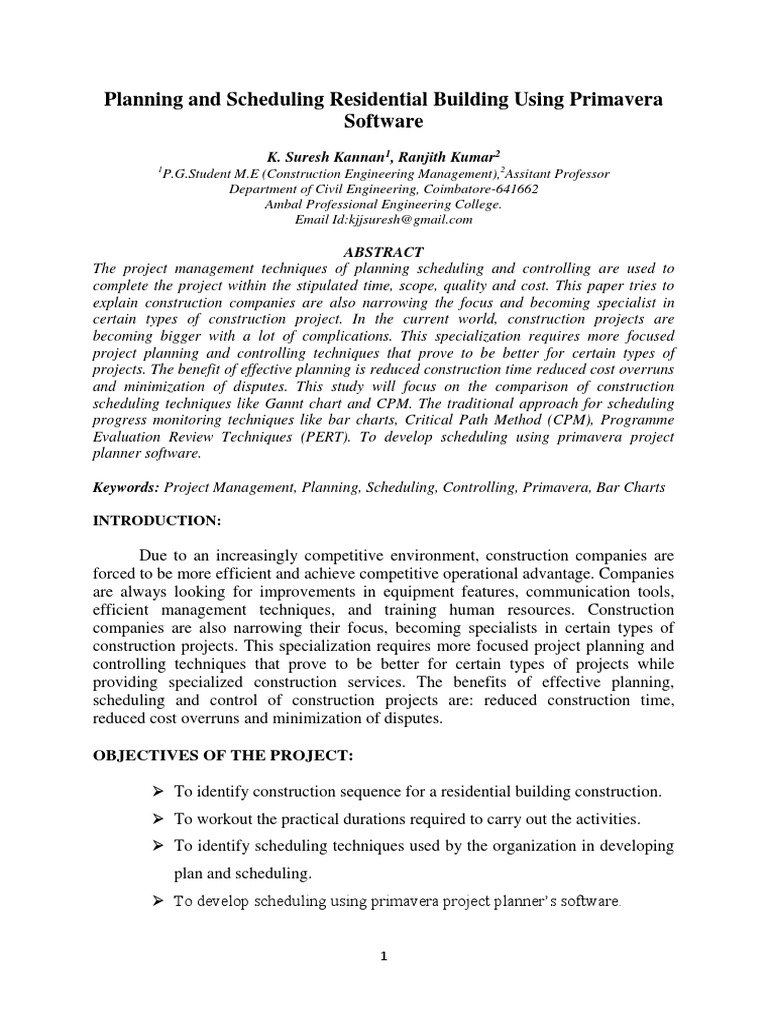 Planning and Scheduling Residential Building Using Primavera Soft Ware ...