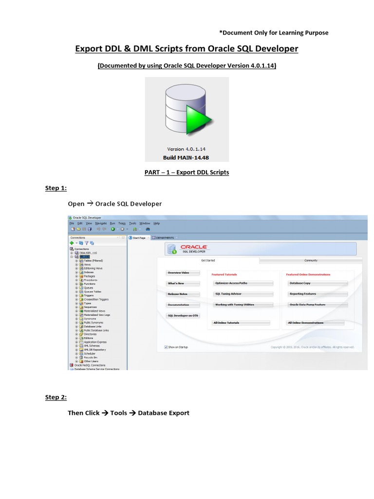 Export Ddl Dml Oracle Sql Developer Pdf Oracle Database Software