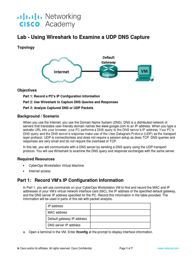 4.6.2.7 Lab - Using Wireshark To Examine A UDP DNS Capture | PDF | Domain Name System | Port ...