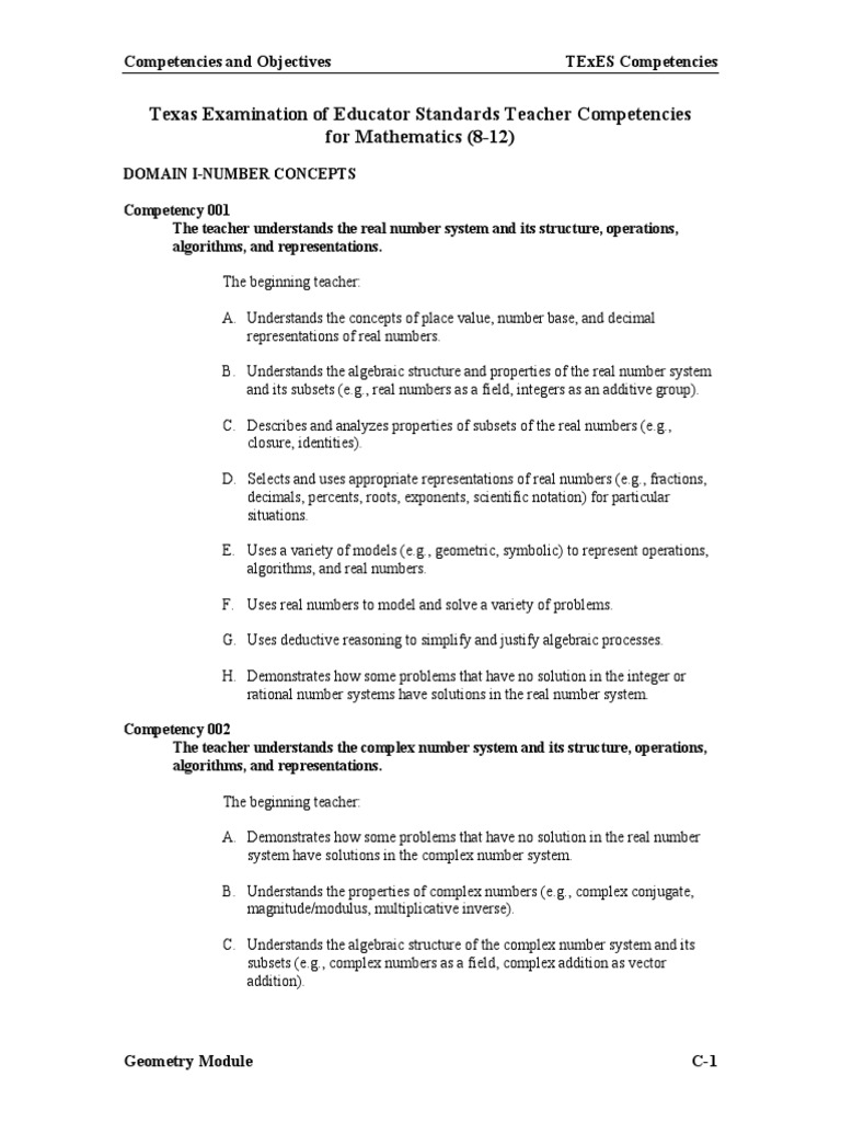 Texas Examination of Educator Standards Teacher Competencies For ...