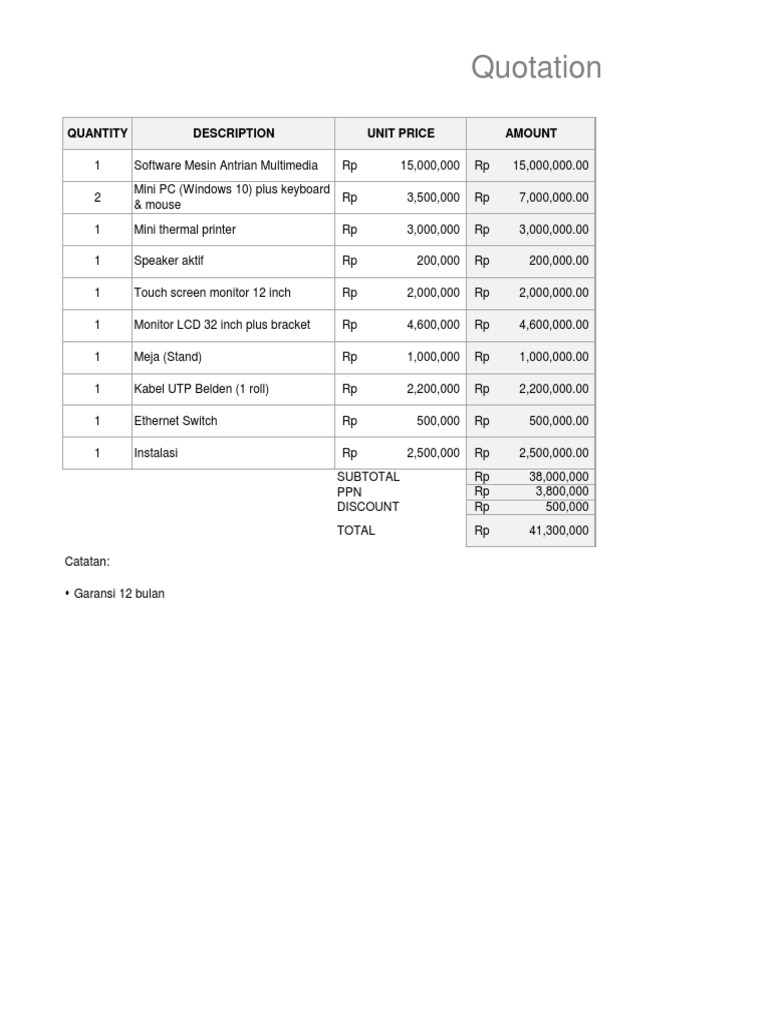 Quotation: Quantity Description Unit Price Amount | PDF