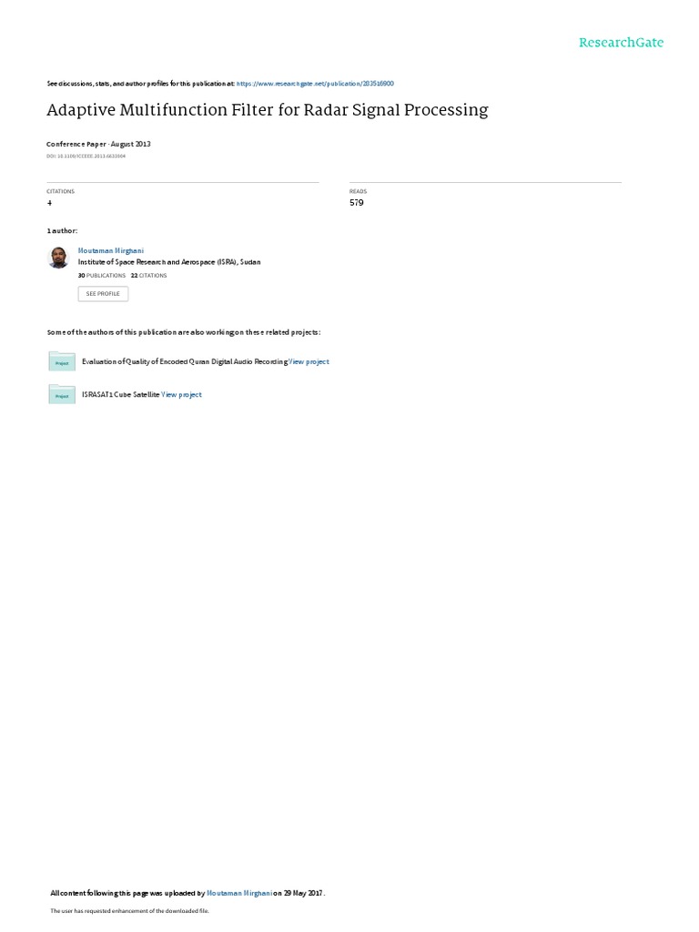 Adaptive Multifunction Filter For Radar Signal Processing: August 2013 ...