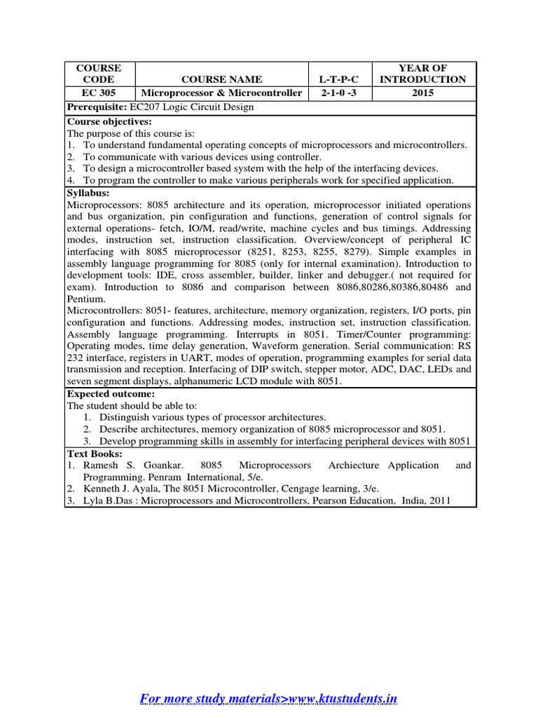 EC305 Microprocessors and MicrocontrollersS5-EC-Syllabus PDF | PDF ...