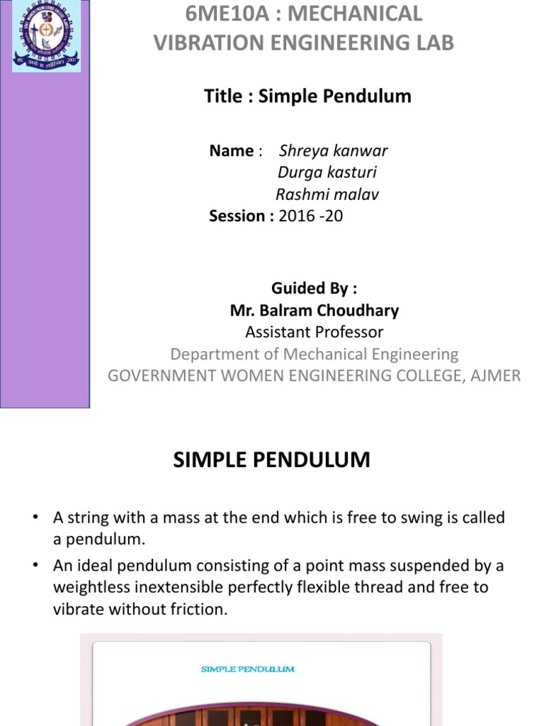 Title: Simple Pendulum: Name: Shreya Kanwar | PDF | Pendulum | Oscillation