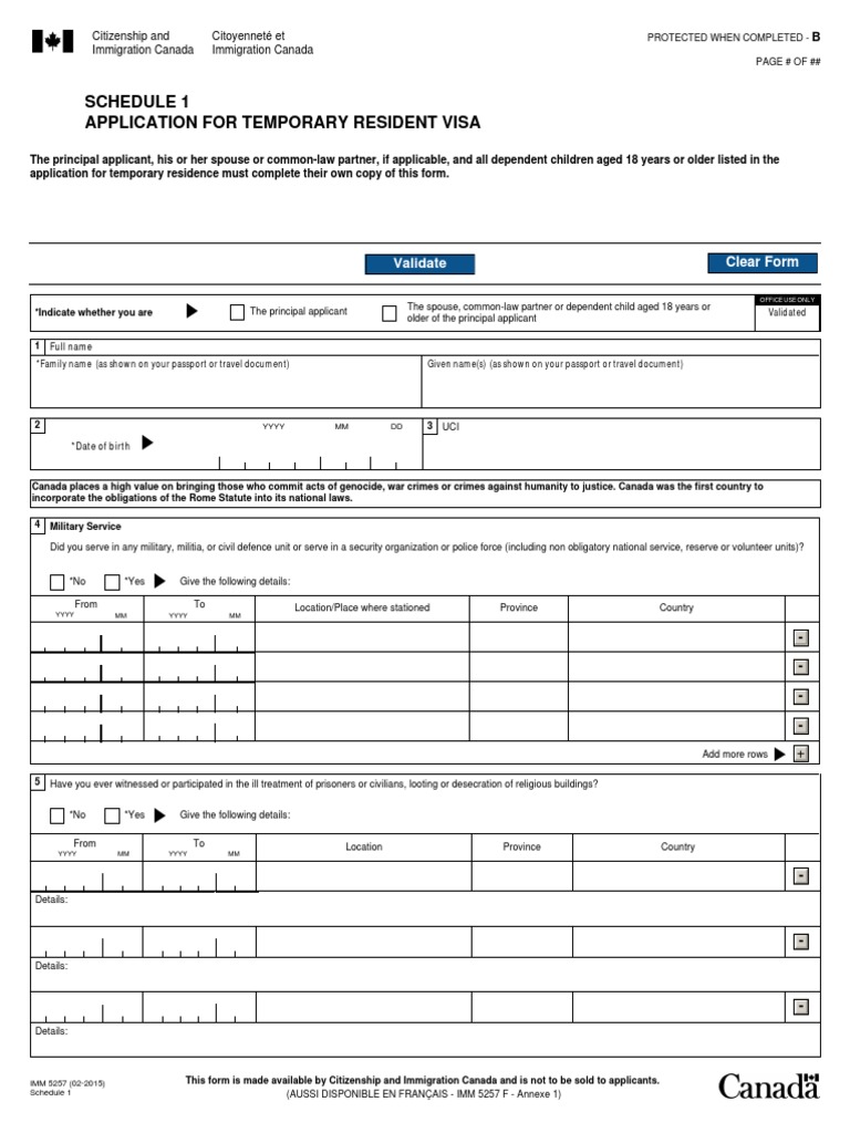 Schedule 1: Temporary Resident Visa Form | PDF | Passport | Personally ...