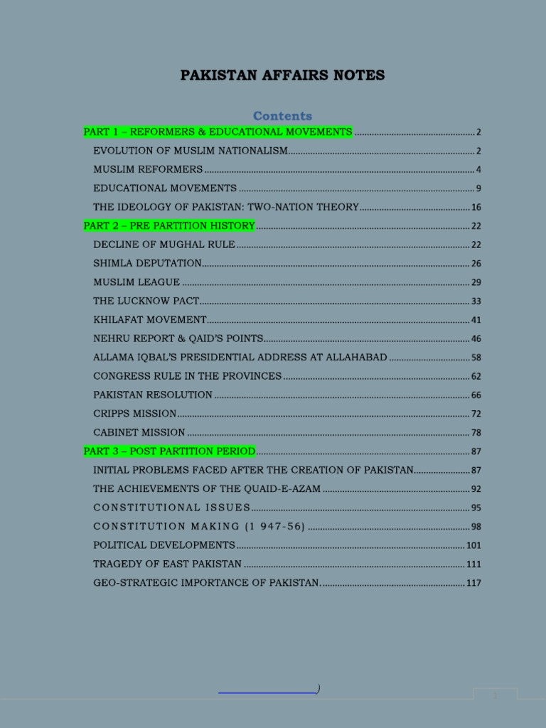 Pak Affair Notes Css | PDF