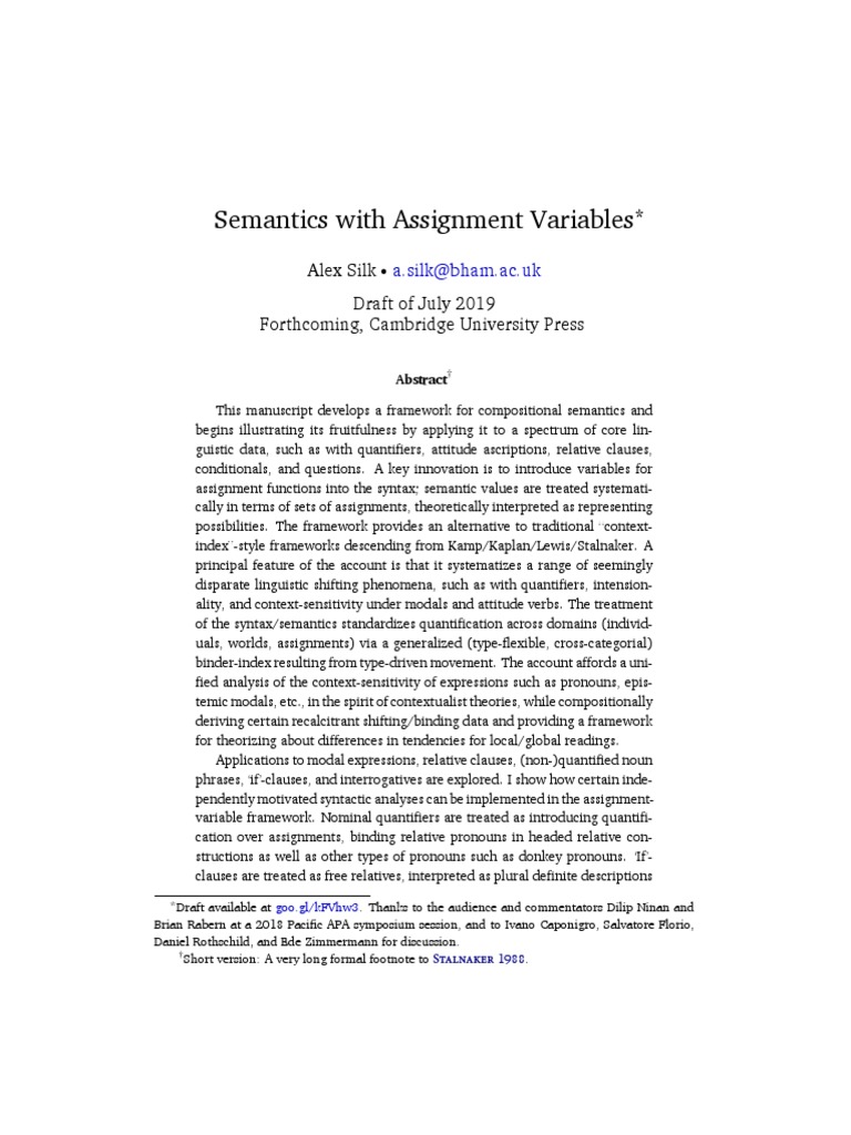 Silk Semantics Assignment Variables | PDF | Clause | Semantics