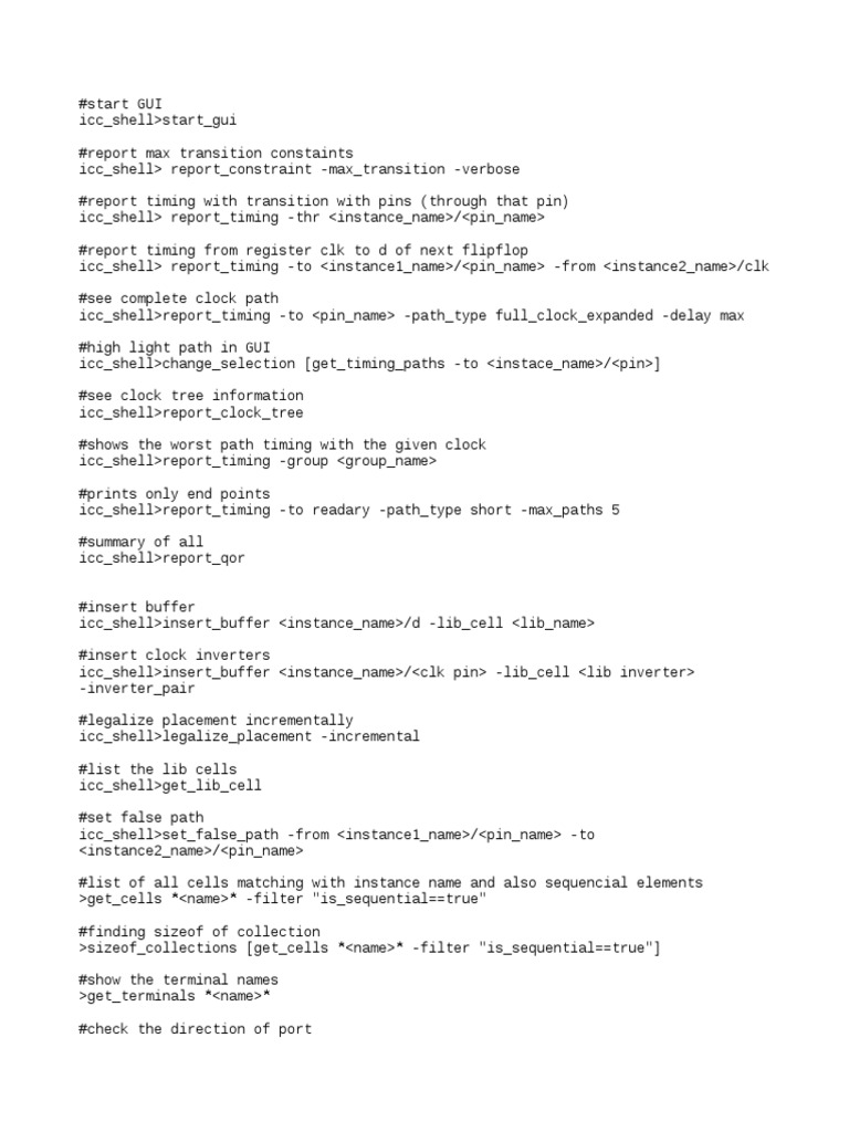 Icc2 Useful Commands | Electrical Engineering | Electronic Engineering