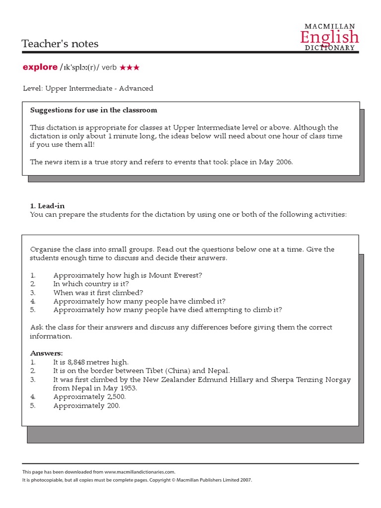 Dictation Teacher S Guide | PDF | Mount Everest | Linguistics
