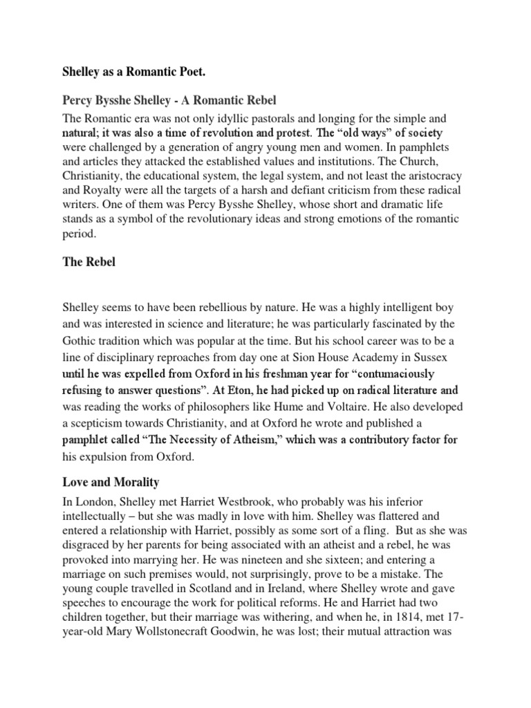 Shelley As A Romantic Poet | PDF | Mary Shelley | Romanticism