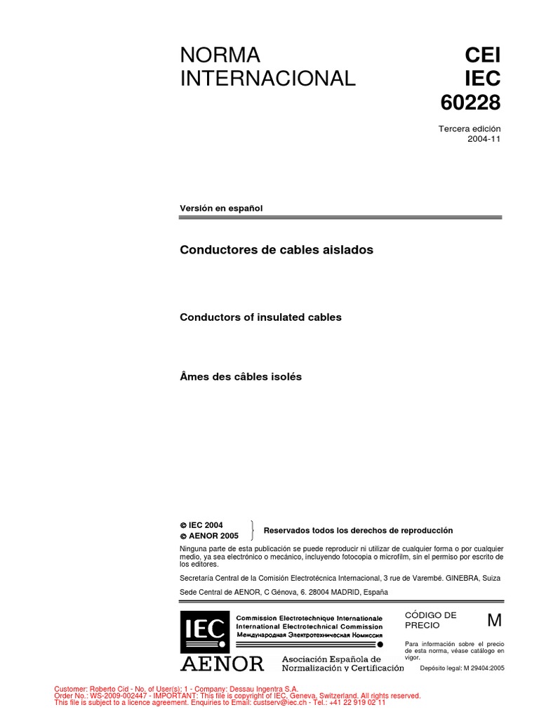 Norma Internacional: CEI IEC 60228 | PDF | Conductor electrico ...