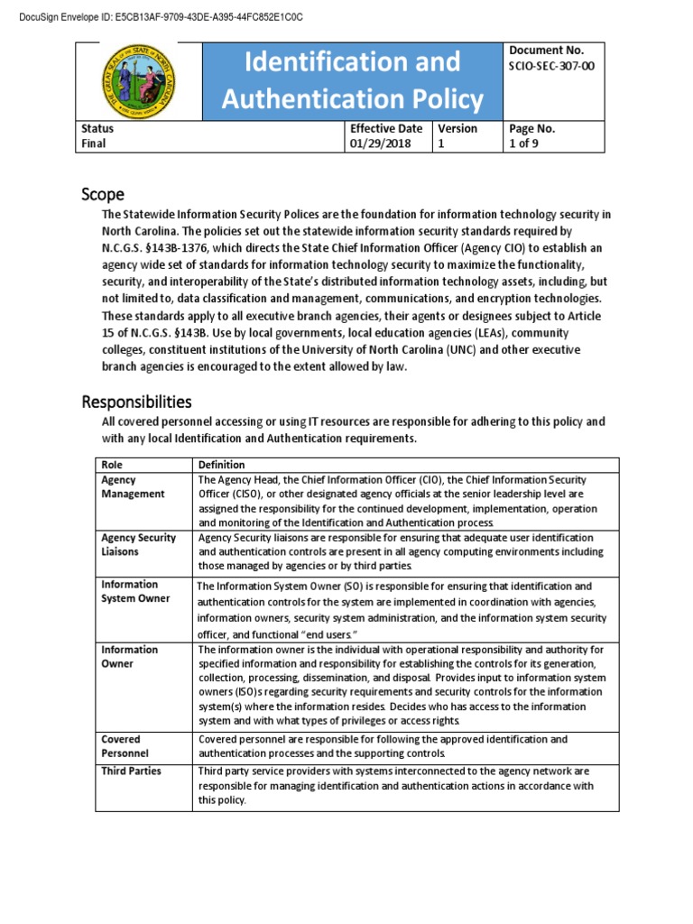 Establishing Strong Identity Controls: The State of North Carolina's ...