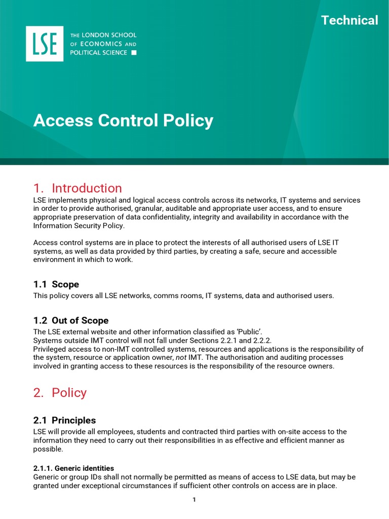 Access Control Policy: Technical | PDF | Information Security | Access ...