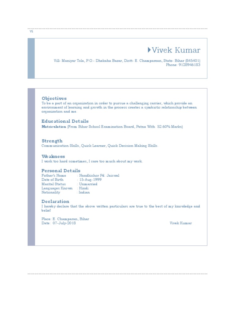Vivek Resume | PDF | Self-Improvement | Wellness
