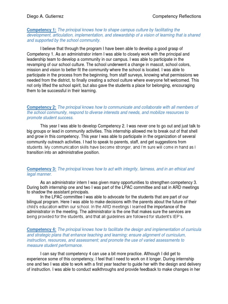 Diego Gutierrez Competency Reflections | PDF | Mentorship | Teachers