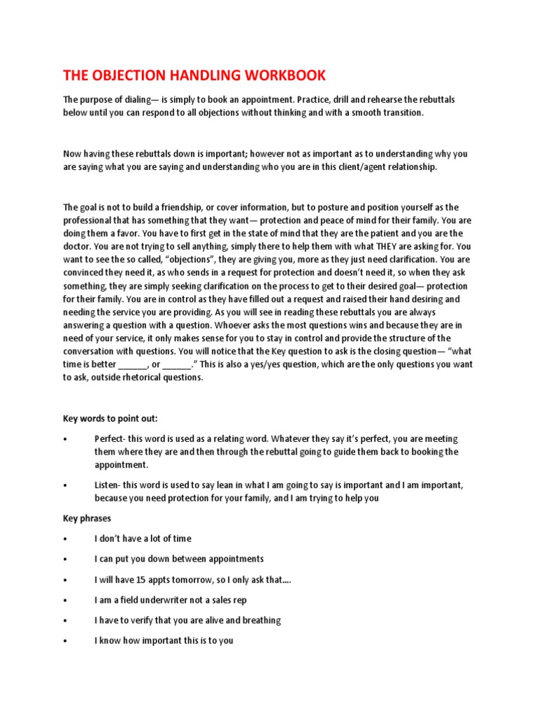 The Objection Handling Workbook Pdf Question