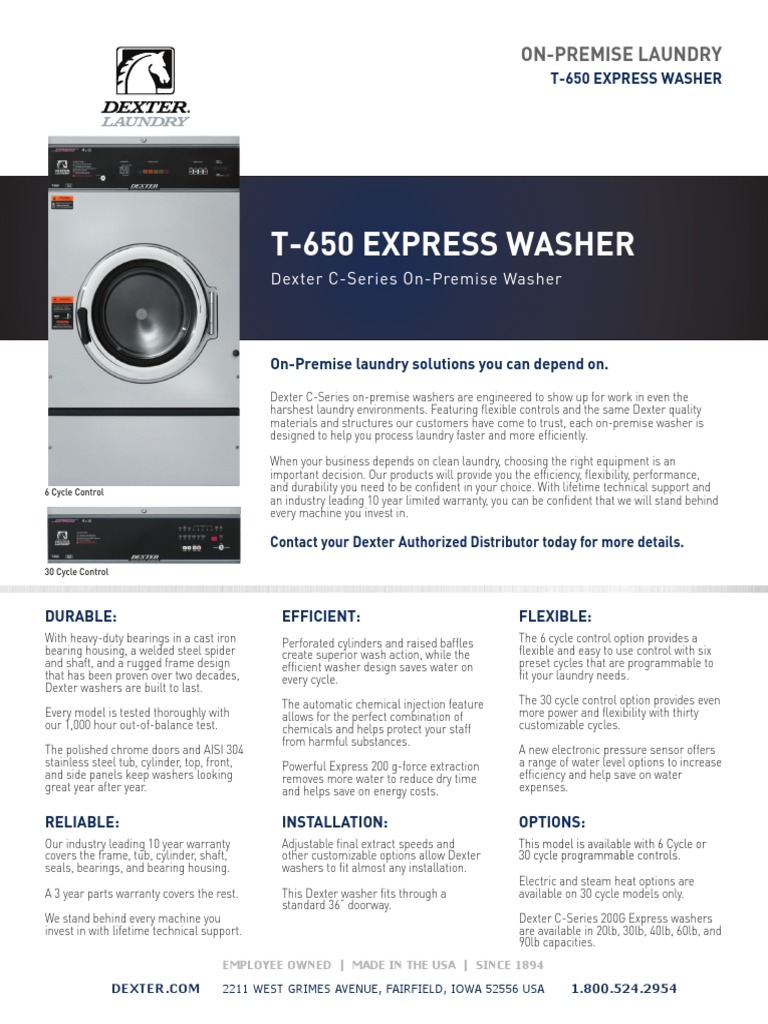 Dexter T 650 OPL EXPRESS Specification | PDF | Washing Machine | Machines